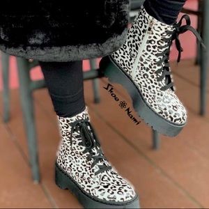 Shoes | White Leopard Combat Boot | Poshmark